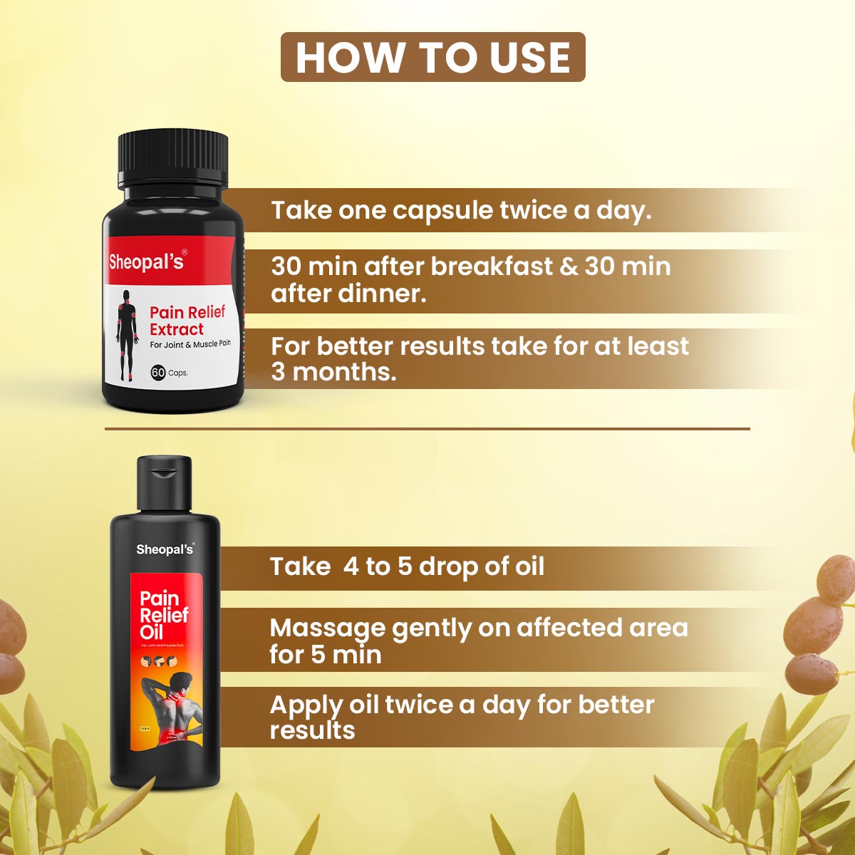Ayurvedic Best Pain Relief Capsule & Joint Pain Oil Combo | Sheopals